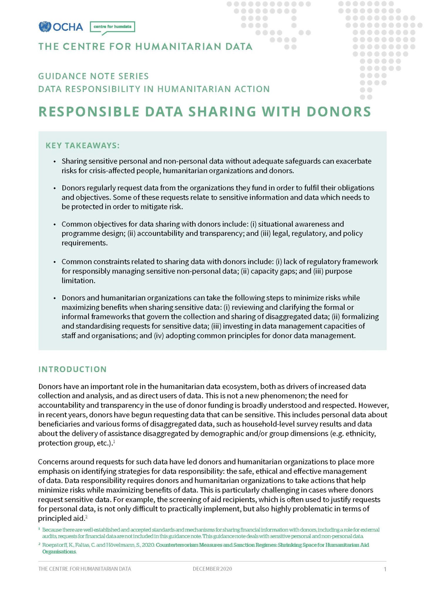 Responsible Data Sharing with Donors – The Centre for Humanitarian Data